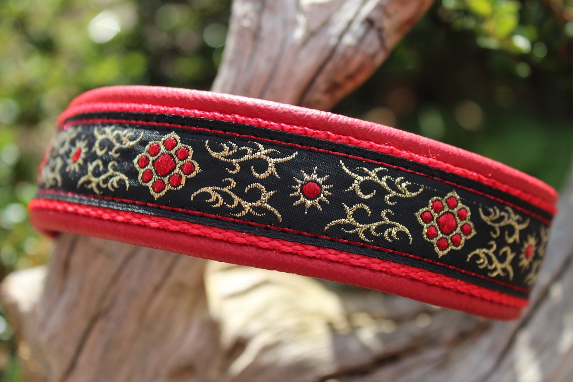 Red Dog Collar Leather, Gold Metallic Sparkly, Custom Handmade, Buckle ...