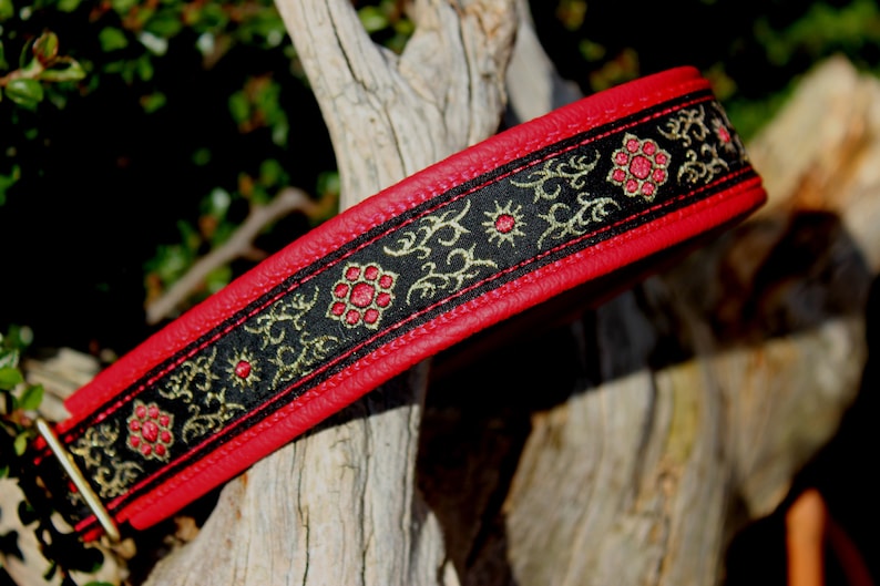 Red Dog Collar Leather, Gold Metallic Sparkly, Custom Handmade, Buckle ...