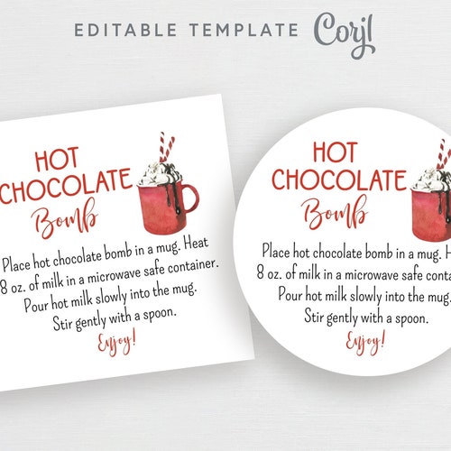 Editable Hot Chocolate Bomb Tag or Sticker Valentines Day | Etsy