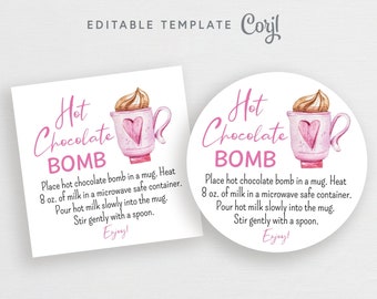 Editable Hot Chocolate Bomb Tag or Sticker Valentines Day | Etsy