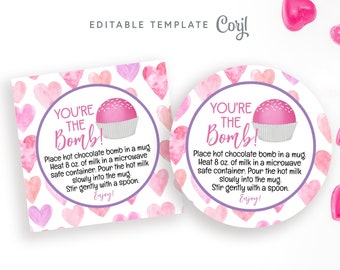 Editable Hot Chocolate Bomb Tag or Sticker Valentines Day | Etsy