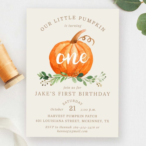 Pumpkin First Birthday Invitation Template Our Little Pumpkin - Etsy