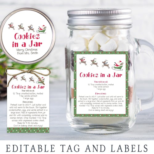 Editable Holiday Cookie in a Jar Instructions Label Christmas - Etsy
