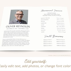 Minimal Printable Funeral Program | Masculine Memorial Service | Male ...