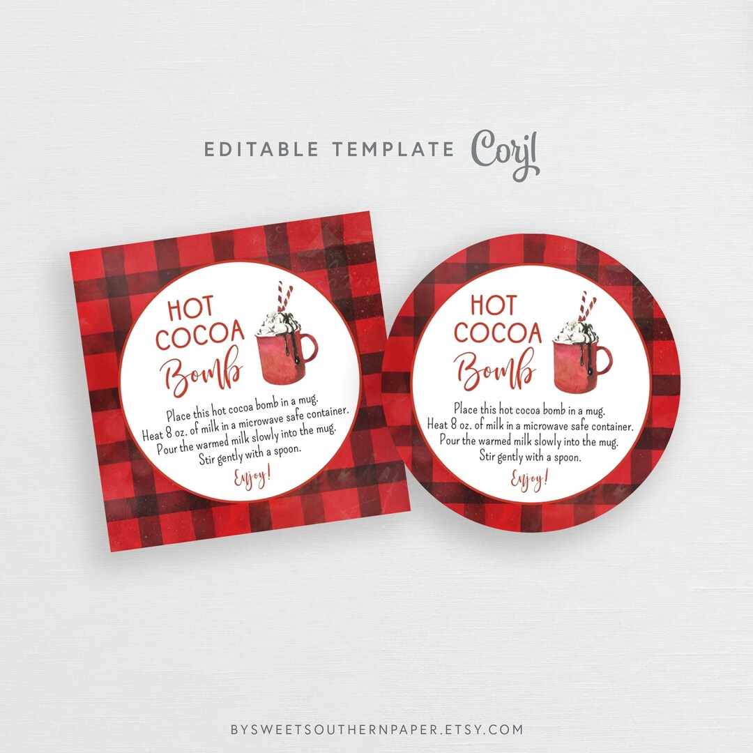 Editable Hot Cocoa Bomb Tag or Sticker| Hot Chocolate Bomb Favor Tag ...