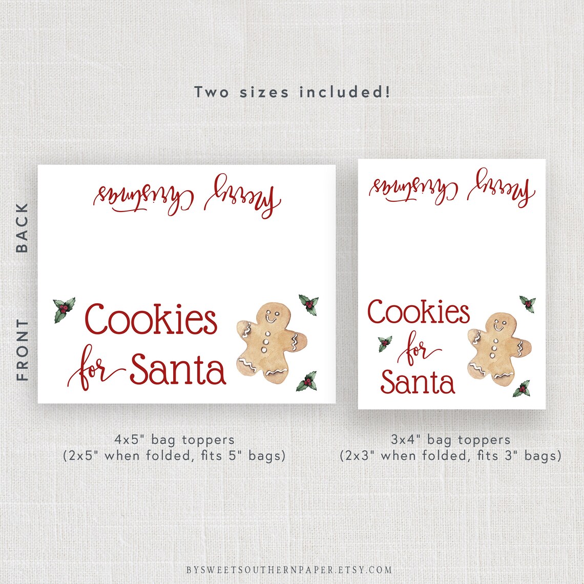 Printable Cookies for Santa Bag Topper, Christmas Cookie Bag Topper ...