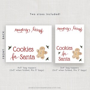 Printable Cookies for Santa Bag Topper, Christmas Cookie Bag Topper ...