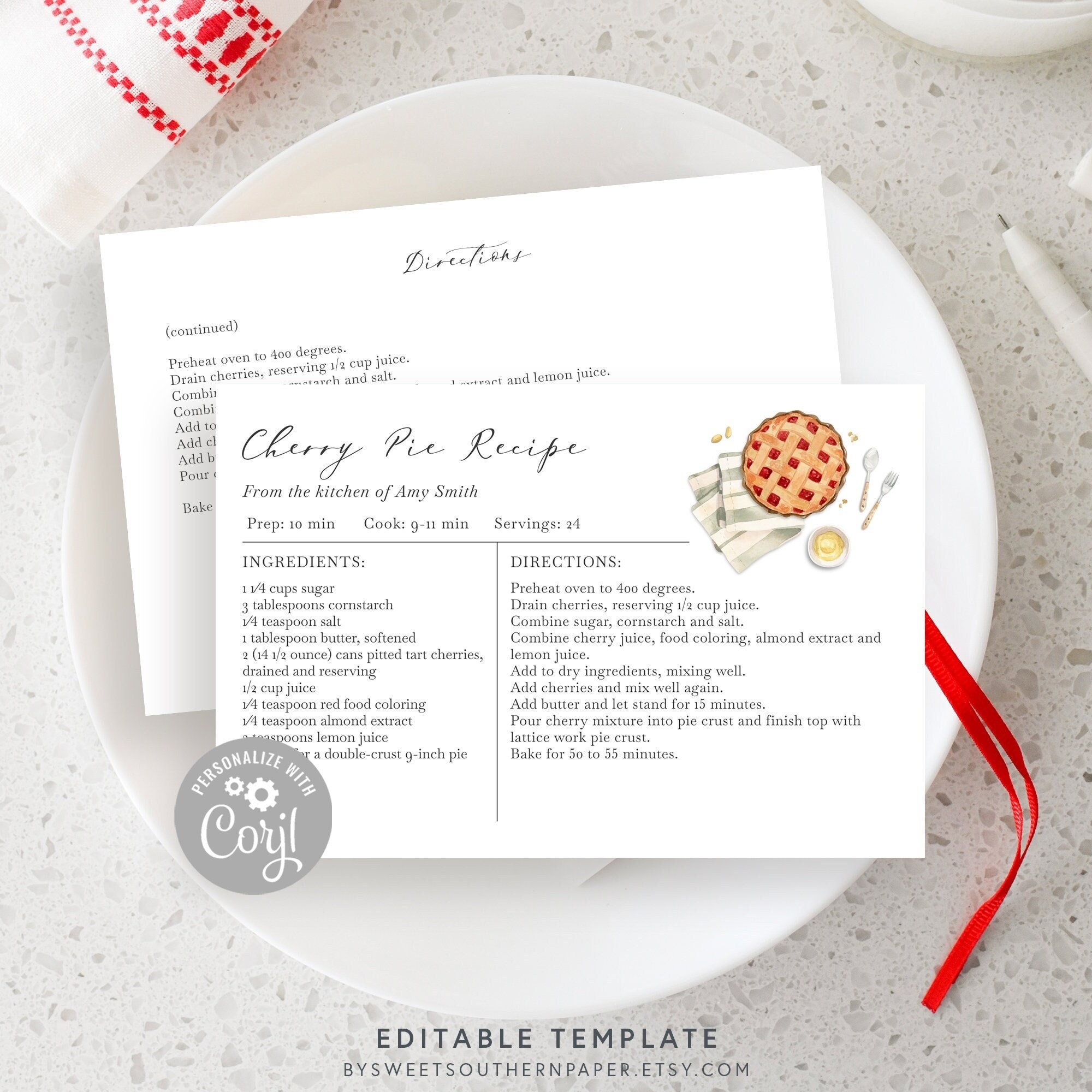 Editable Recipe Card Pie Recipe Card 4x6 Pie Exchange - Etsy