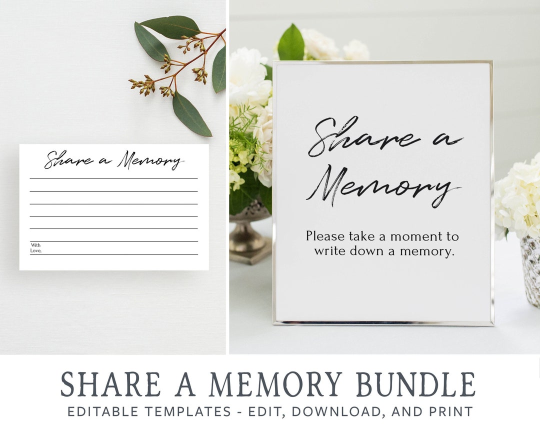 Share a Memory Funeral Bundle Printable Memory Card Minimalist Memorial ...