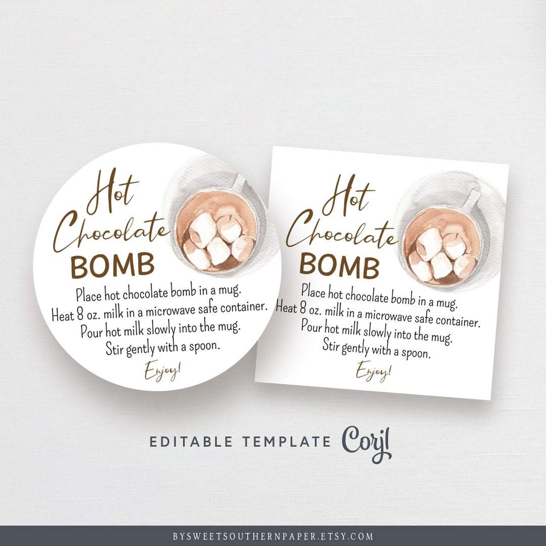 Editable Hot Chocolate Bomb Tag or Sticker, Valentines Day, Holiday Hot ...