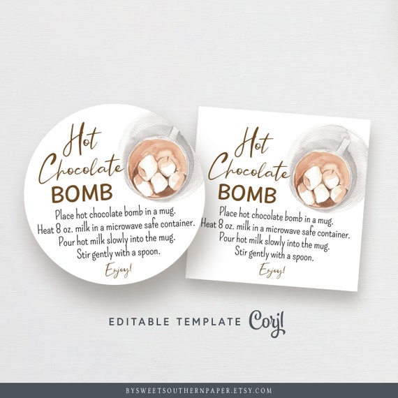 Editable Hot Chocolate Bomb Tag or Sticker Valentines Day | Etsy
