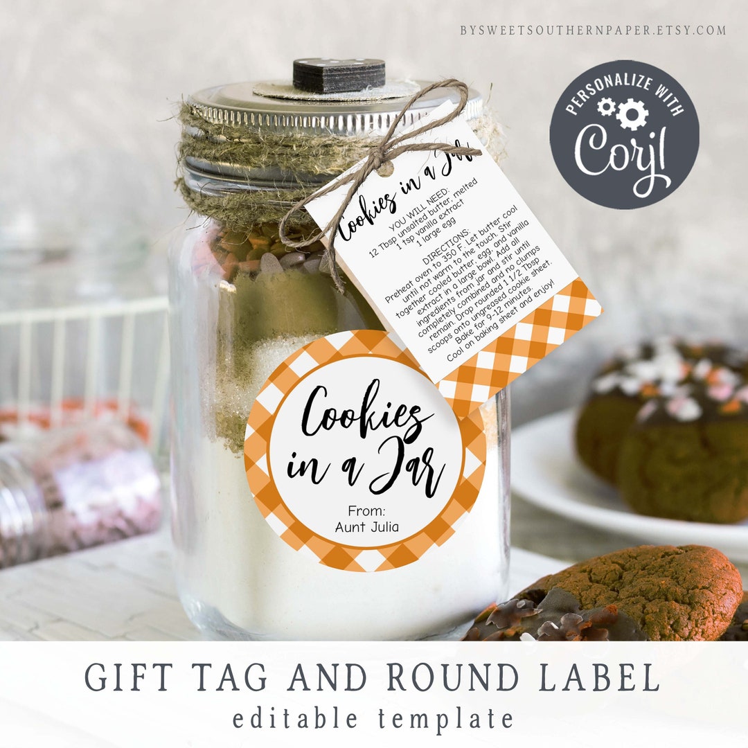 Editable Cookie in a Jar Instructions Tag and Sticker, Printable Cookie ...