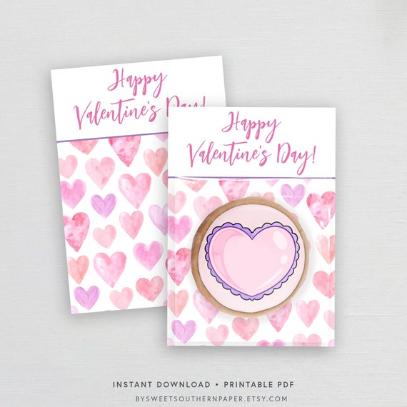 Printable Valentines Day Cookie Card Hearts Cookie Packaging | Etsy