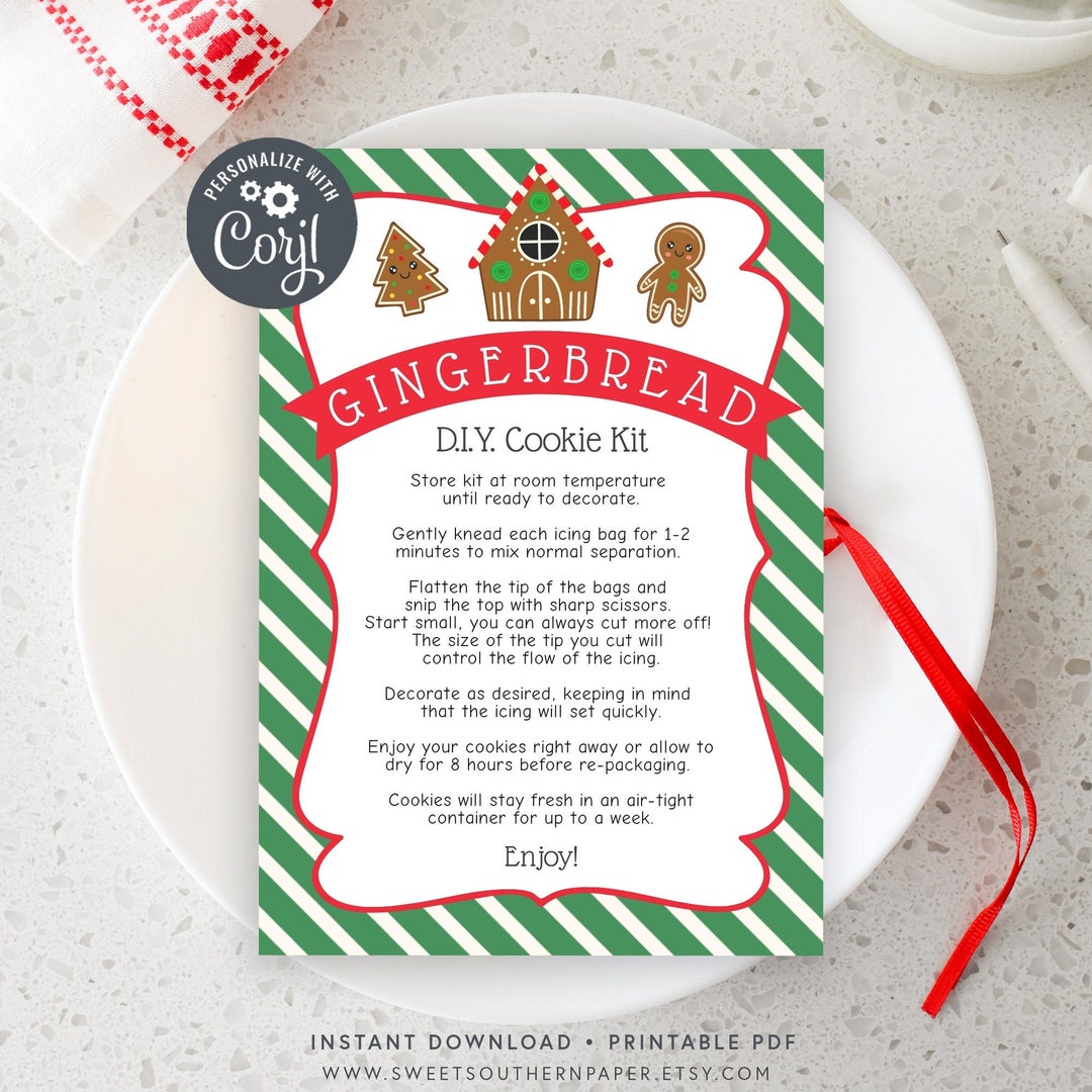 Editable Gingerbread DIY Cookie Kit Instructions Template, Christmas ...