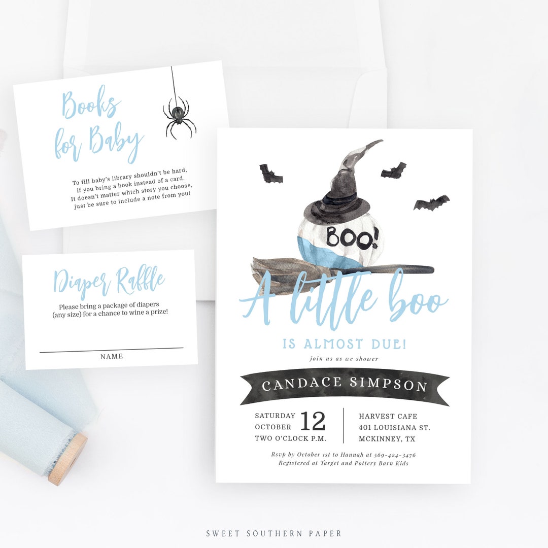 Boy Halloween Baby Shower Set, Editable Template, A Little Book is ...