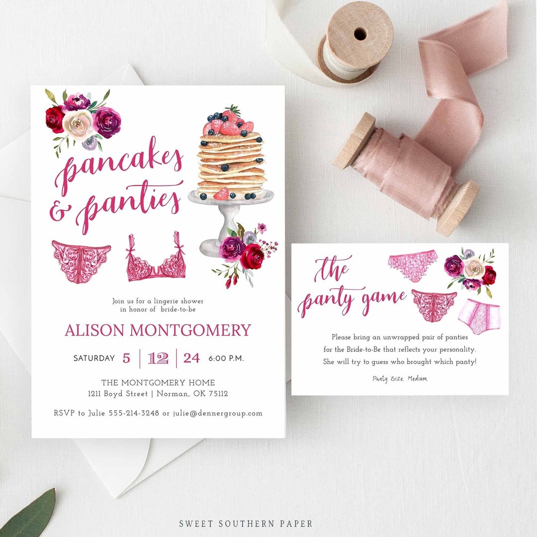 Pancakes and Panties Lingerie Bridal Shower Invitation Set | Editable ...