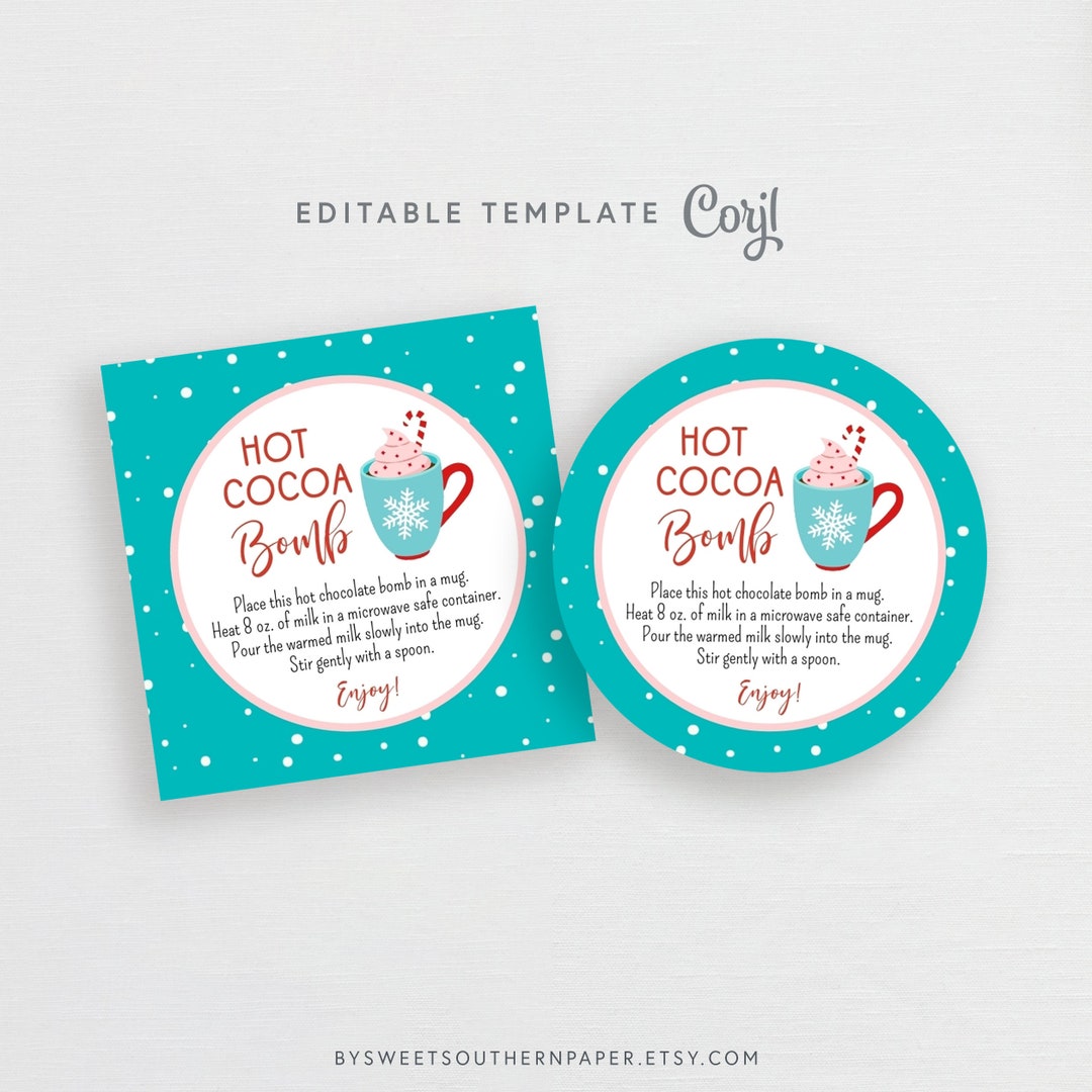 Editable Hot Chocolate Bomb Tag or Sticker, Hot Cocoa Bomb Favor Tag ...