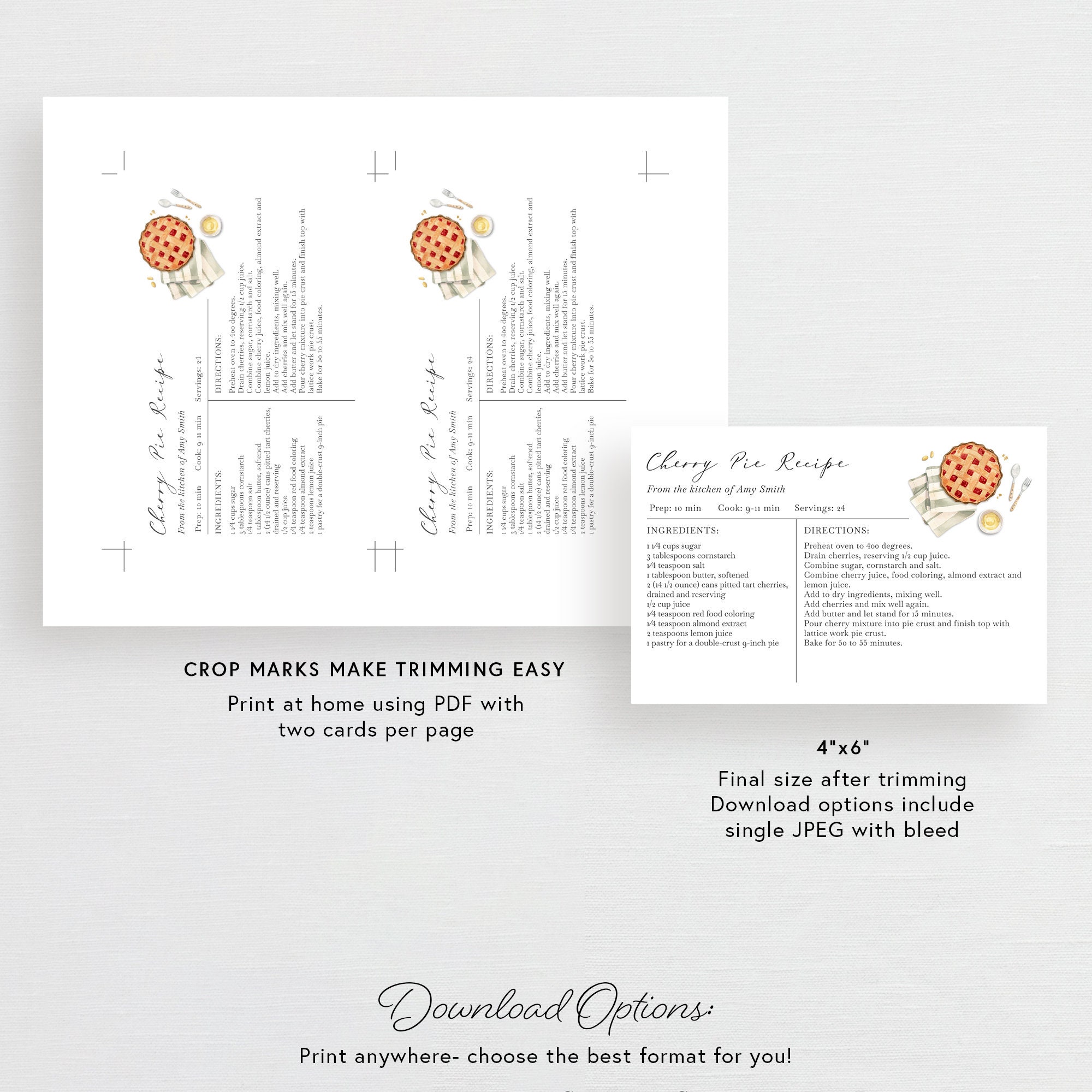 Editable Recipe Card Pie Recipe Card 4x6 Pie Exchange - Etsy