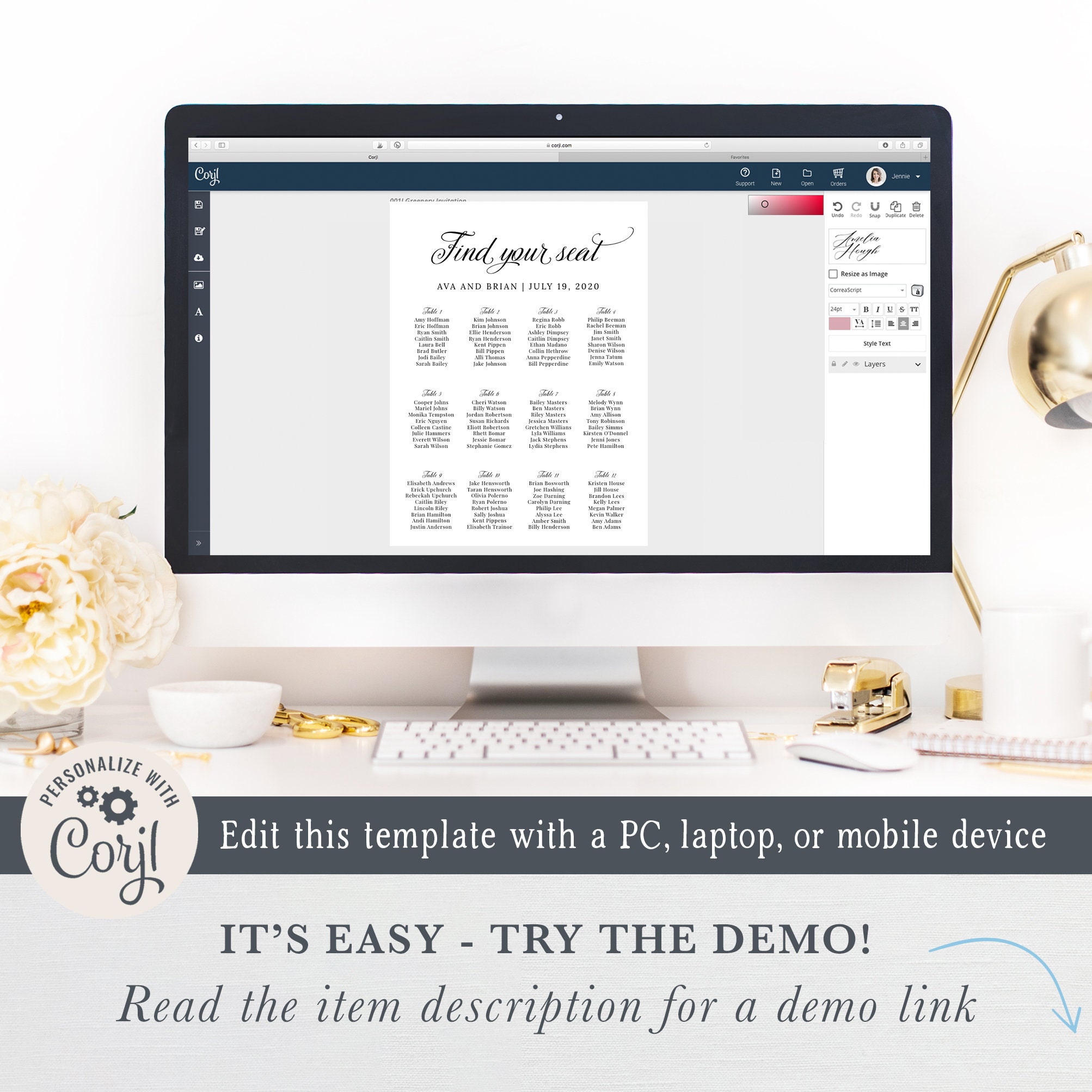 Editable Seating Chart Template Classic Wedding Seating Sign | Etsy