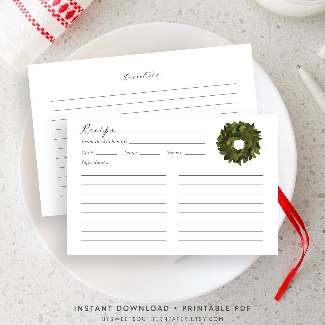 Printable Recipe Card, Cookie Exchange Recipe Card, Wreath Recipe Card ...