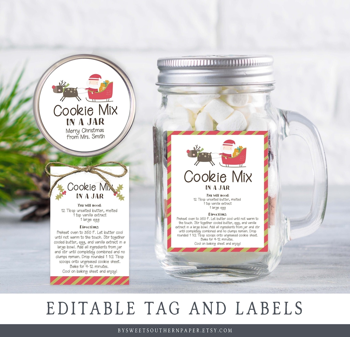 Editable Holiday Cookie in a Jar Instructions Label, Christmas Baking ...