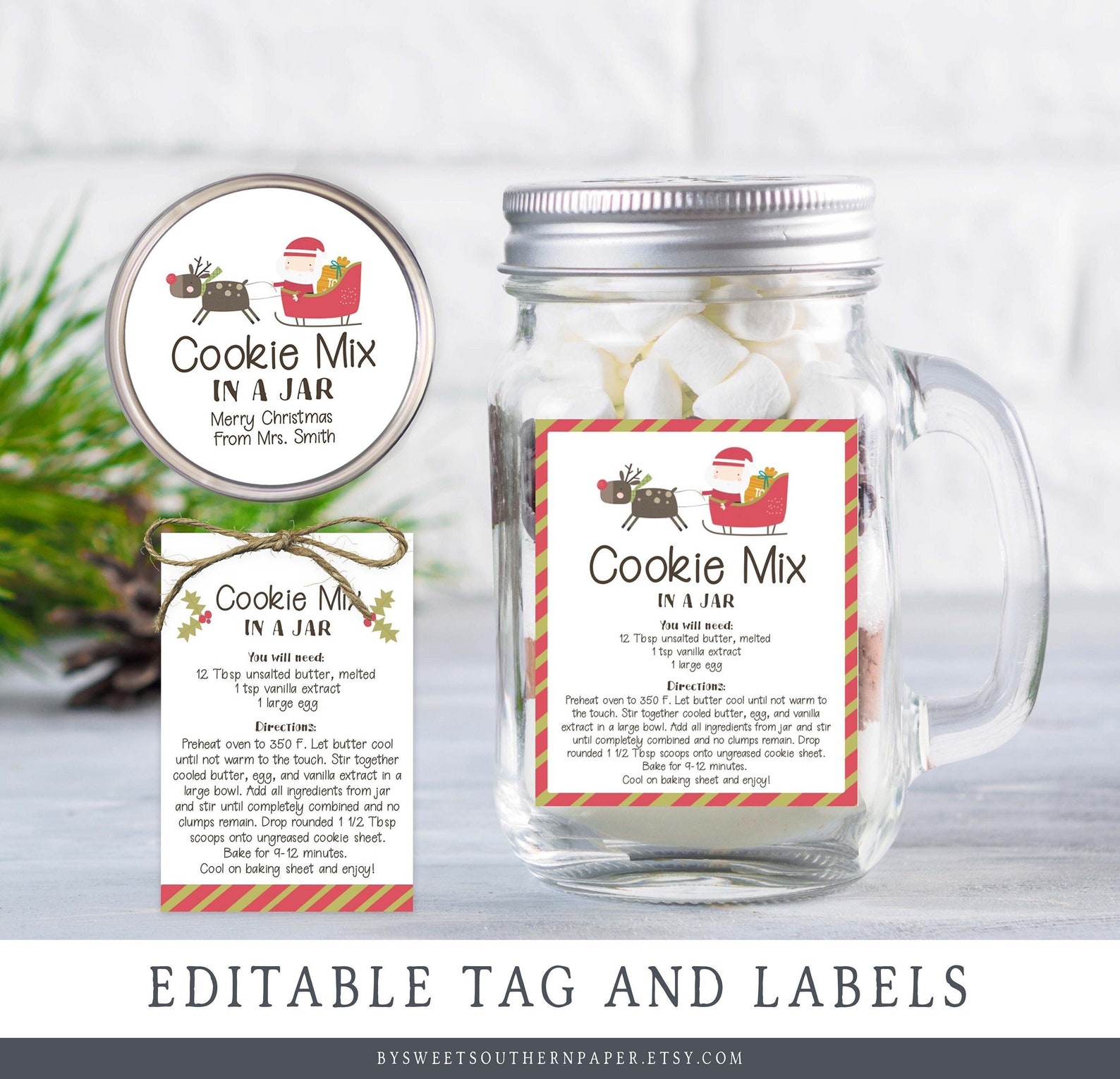 Editable Holiday Cookie in a Jar Instructions Label Christmas - Etsy