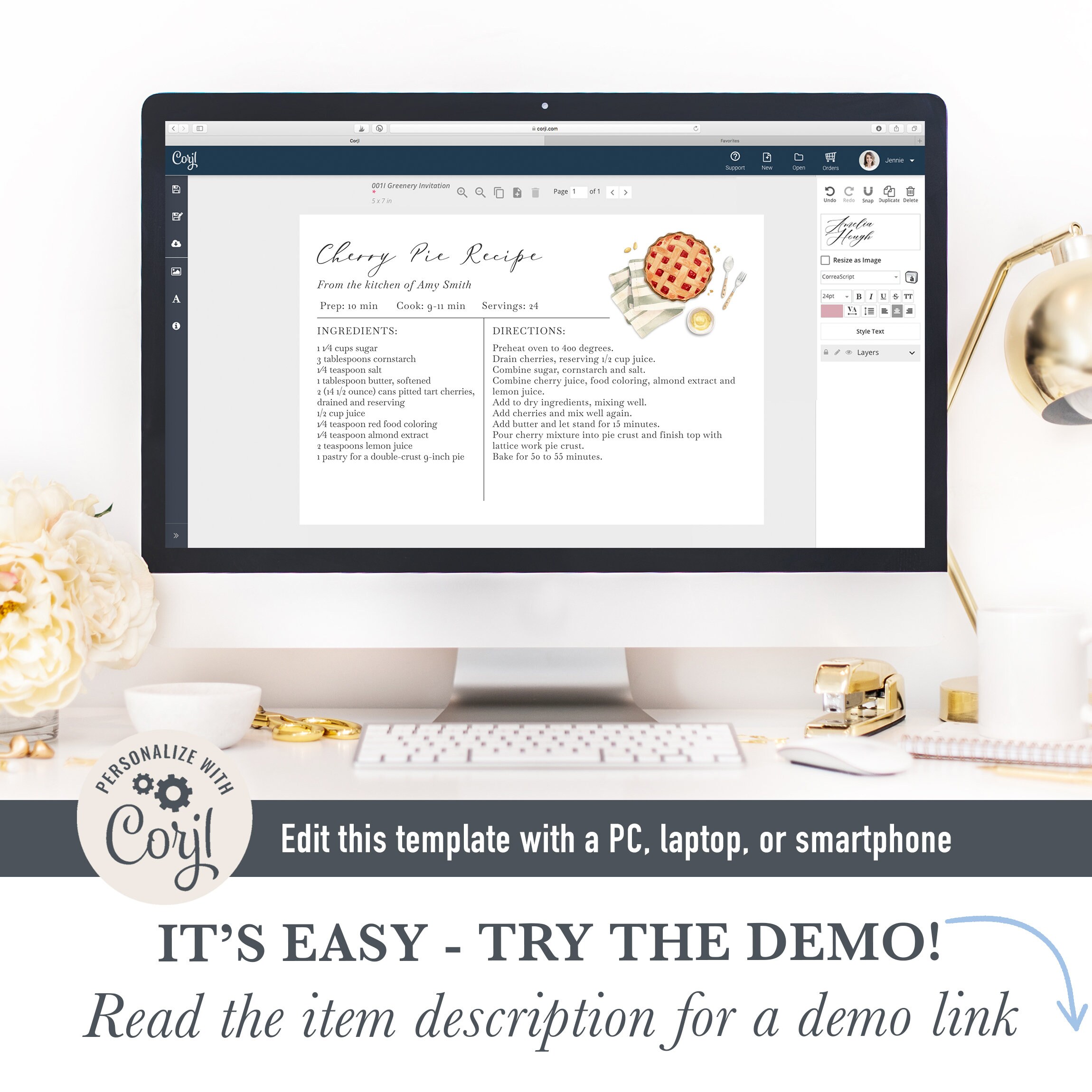 Editable Recipe Card Pie Recipe Card 4x6 Pie Exchange - Etsy