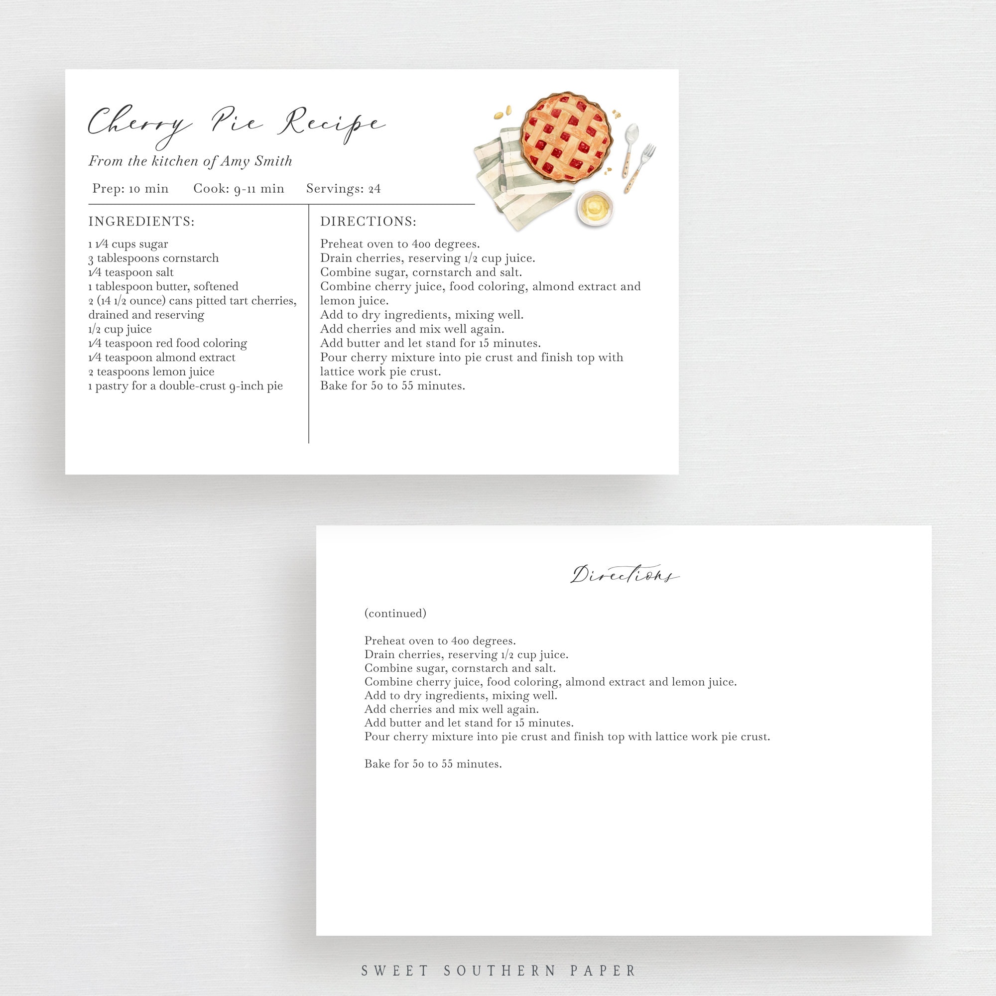 Stationery Paper Cherry RC Baking Recipe Card Pie Recipe Card Baking ...