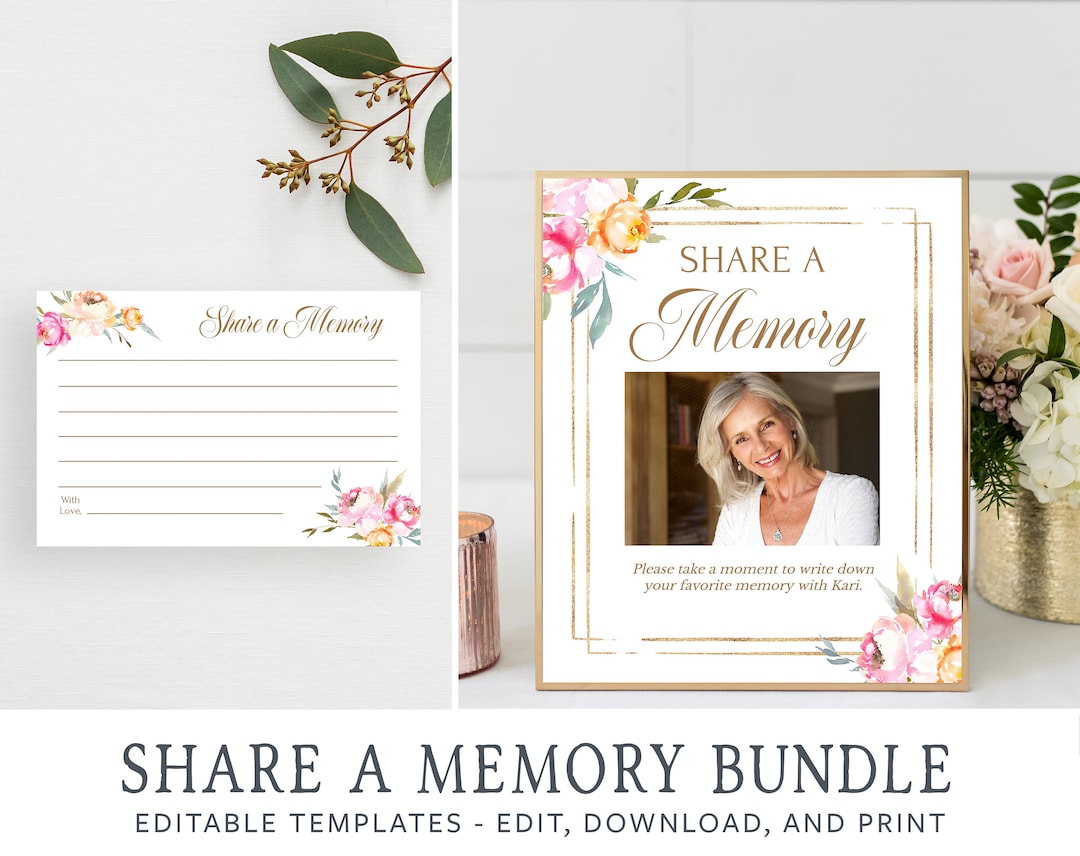 Printable Share a Memory Card Template, Editable Pink and Gold Memory ...