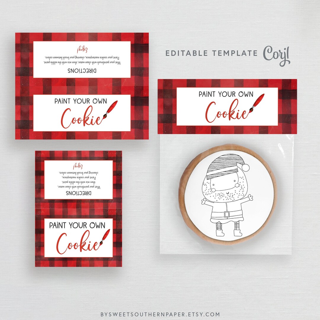 Editable Christmas Paint Your Own Cookie Bag Topper Template, PYO ...