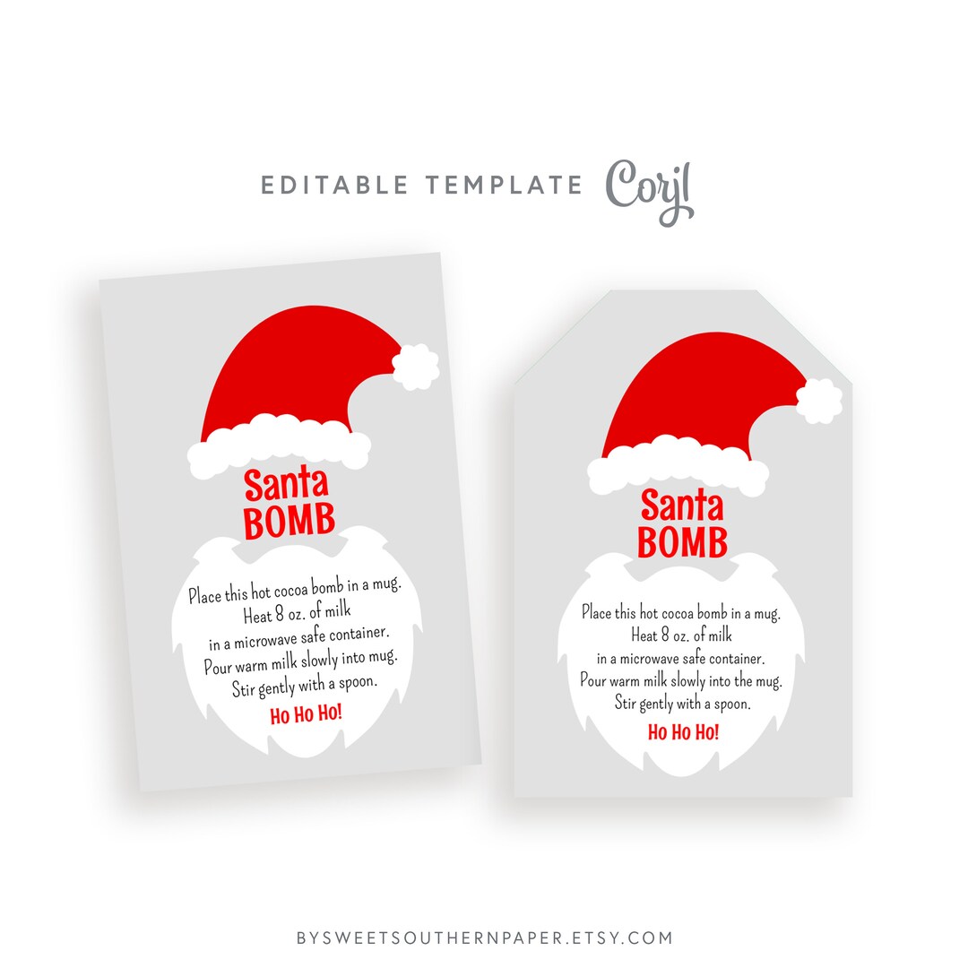 Editable Santa Bomb, Christmas Hot Chocolate Bomb Tag or Sticker, Hot ...