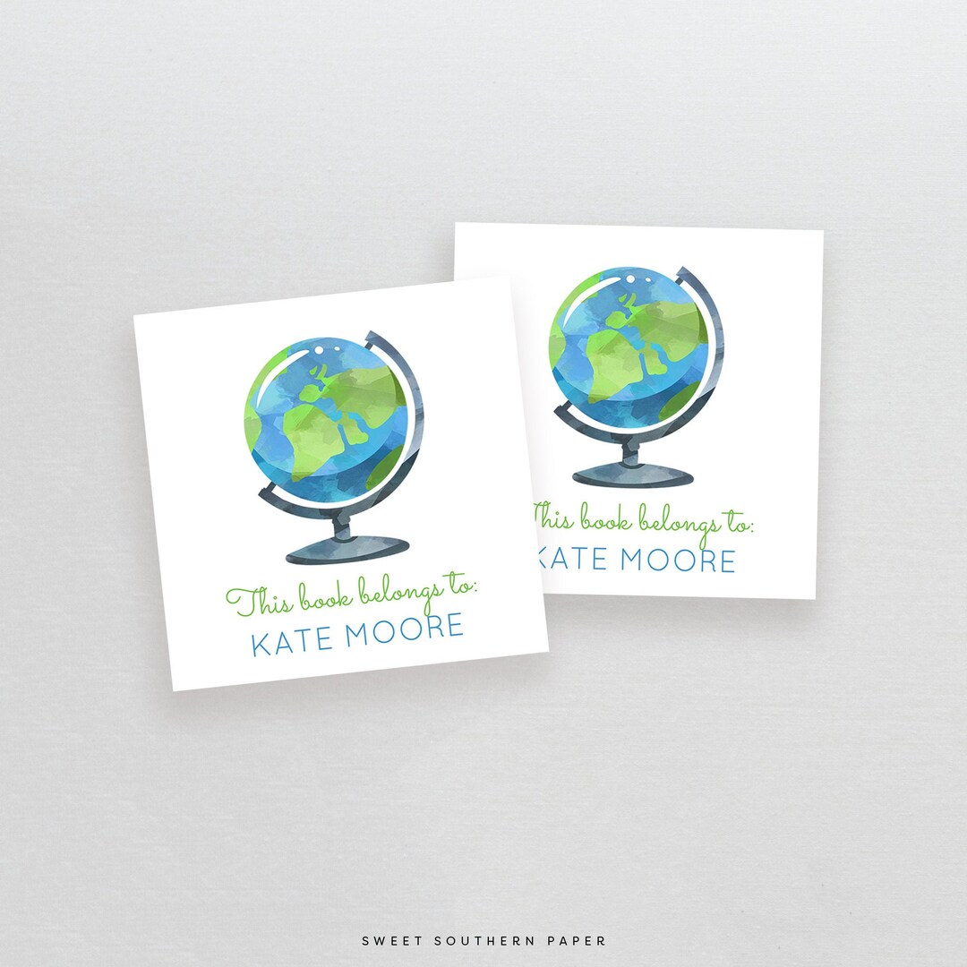 Printable Bookplate Sticker | Globe Sticker | Printable Teacher Gift ...