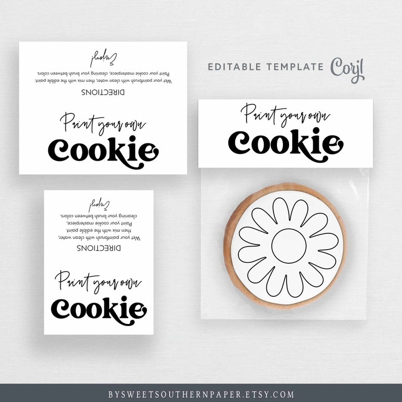 Editable Paint Your Own Cookie Bag Topper Template Black and - Etsy