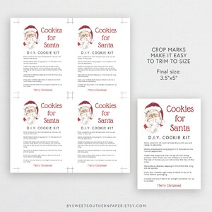 Printable Cookies for Santa DIY Cookie Kit Instructions, Santa Cookie ...