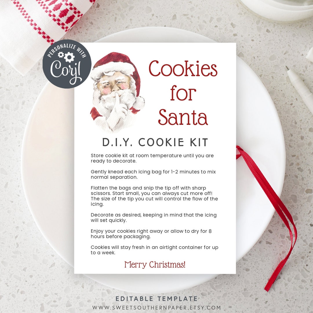 Editable Cookies for Santa DIY Cookie Kit Instructions Template, Santa ...