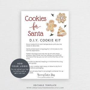 Editable Cookies for Santa DIY Cookie Kit Instructions Template, Santa ...