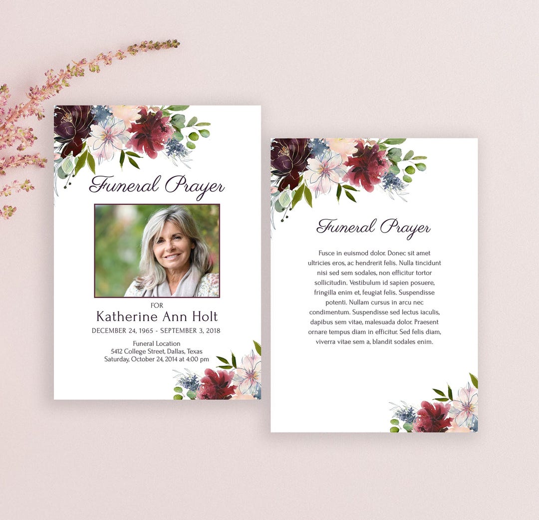 Printable Prayer Card With Photo | EDITABLE INSTANT DOWNLOAD | Memorial ...