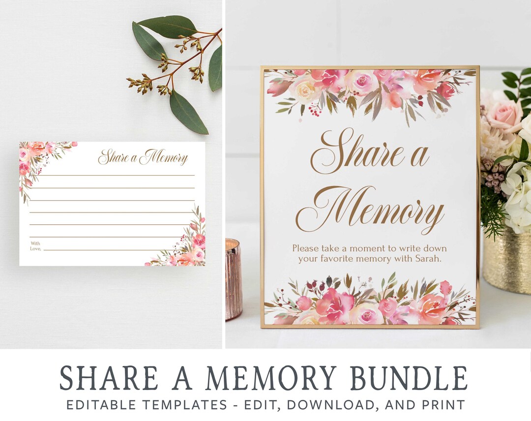 Share a Memory Card Printable, Share a Memory or Words of Love Card ...