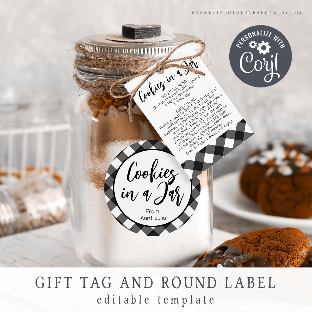 Editable Cookie in a Jar Instructions Tag and Sticker, Printable Cookie ...