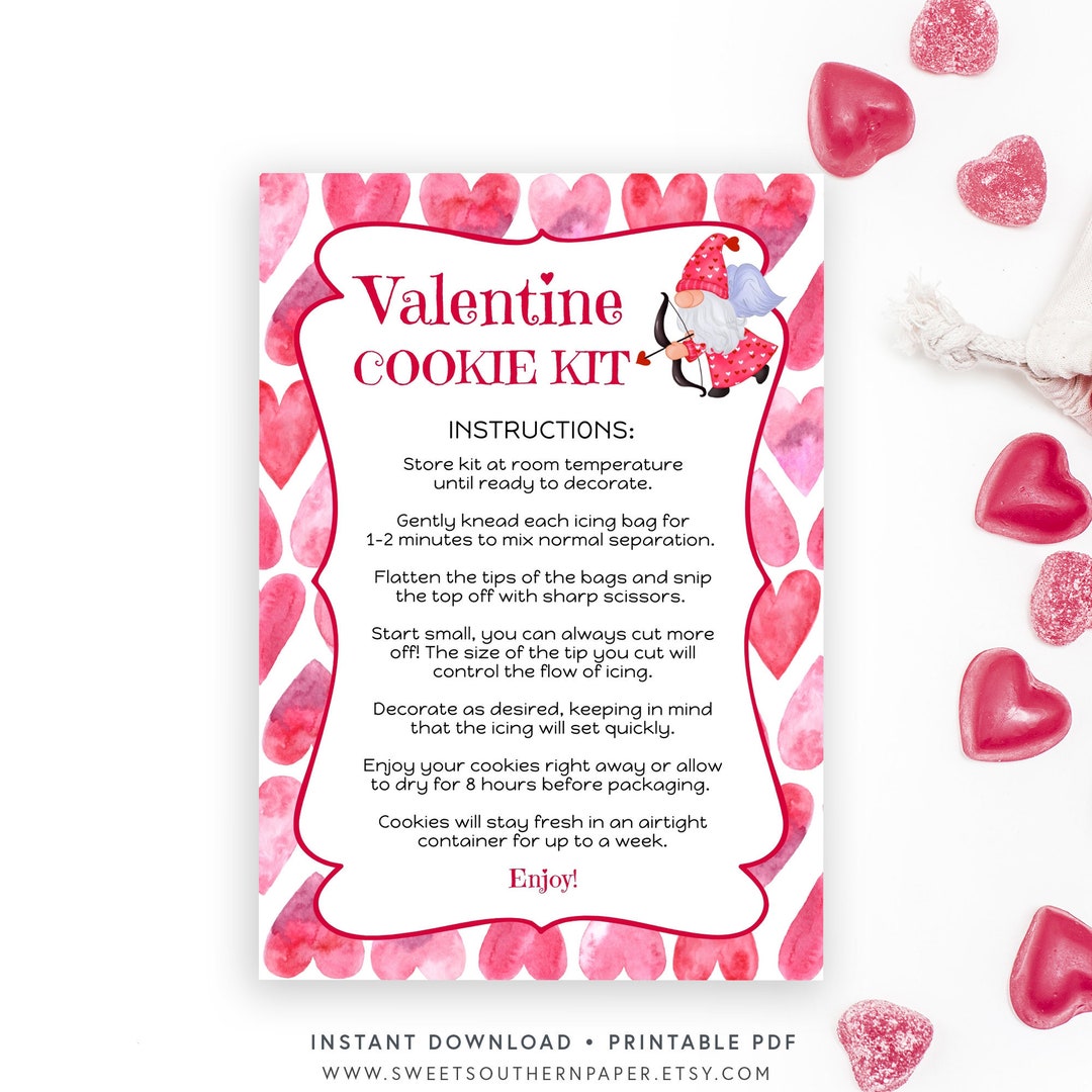 Printable Valentine DIY Cookie Kit Instructions,gnome Cookie ...