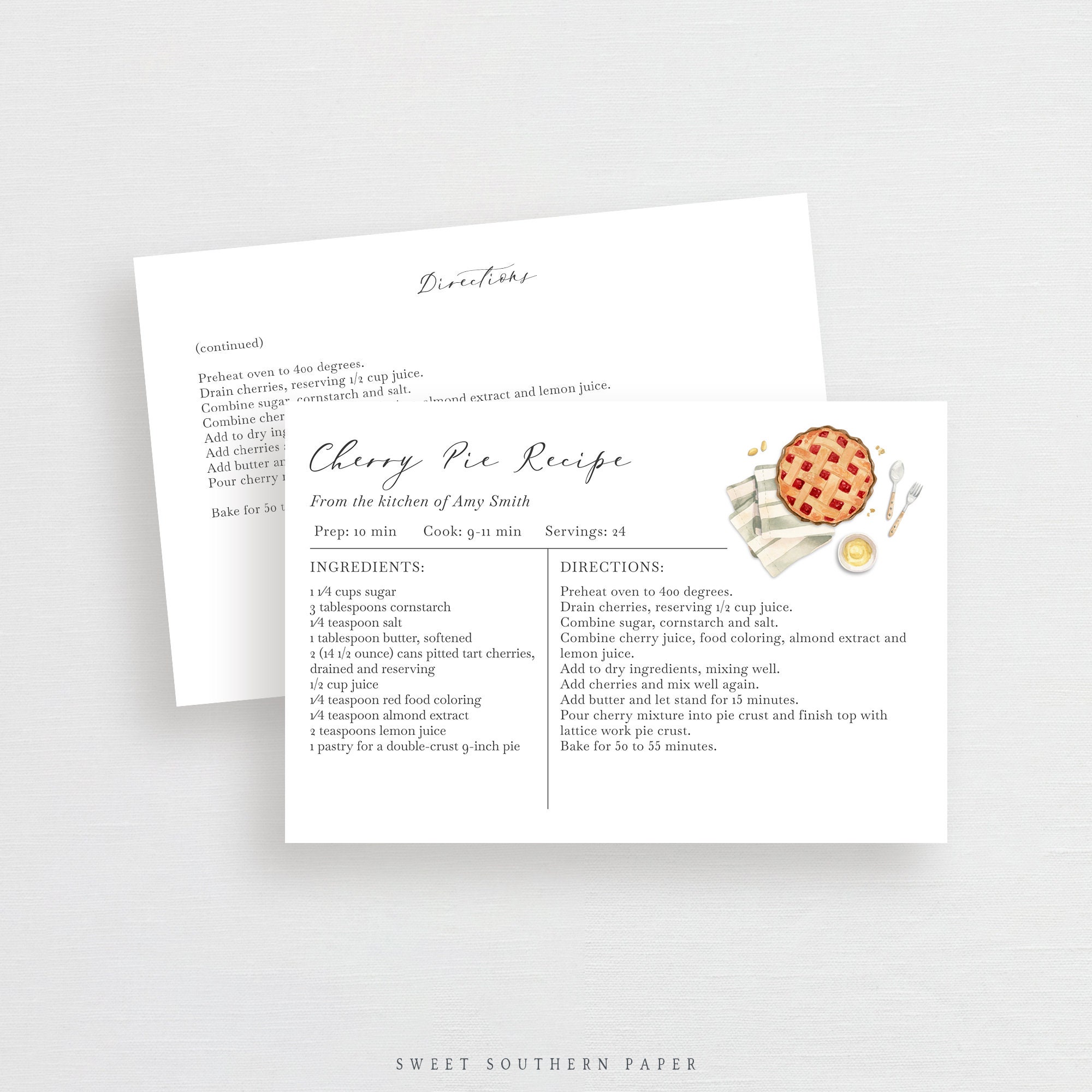 Editable Recipe Card Pie Recipe Card 4x6 Pie Exchange - Etsy