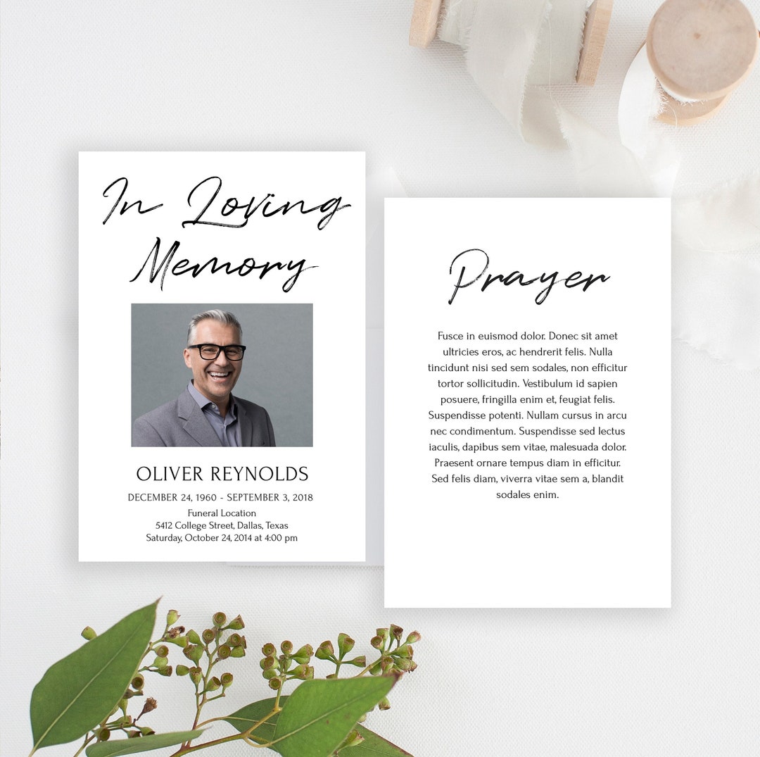 Funeral Prayer Card Template, Memorial Prayer Card, Printable Funeral ...