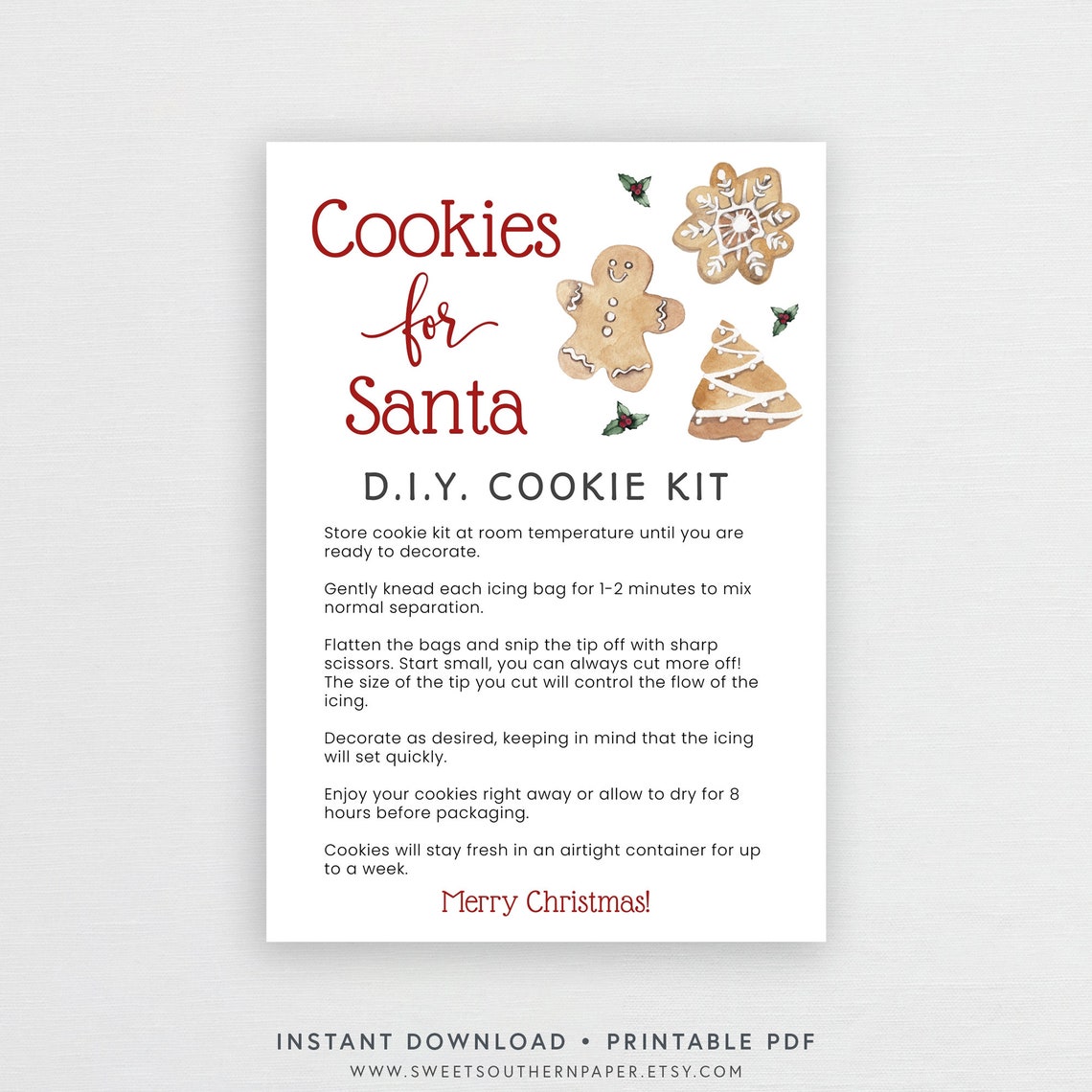 Printable Cookies for Santa DIY Cookie Kit Instructions - Etsy