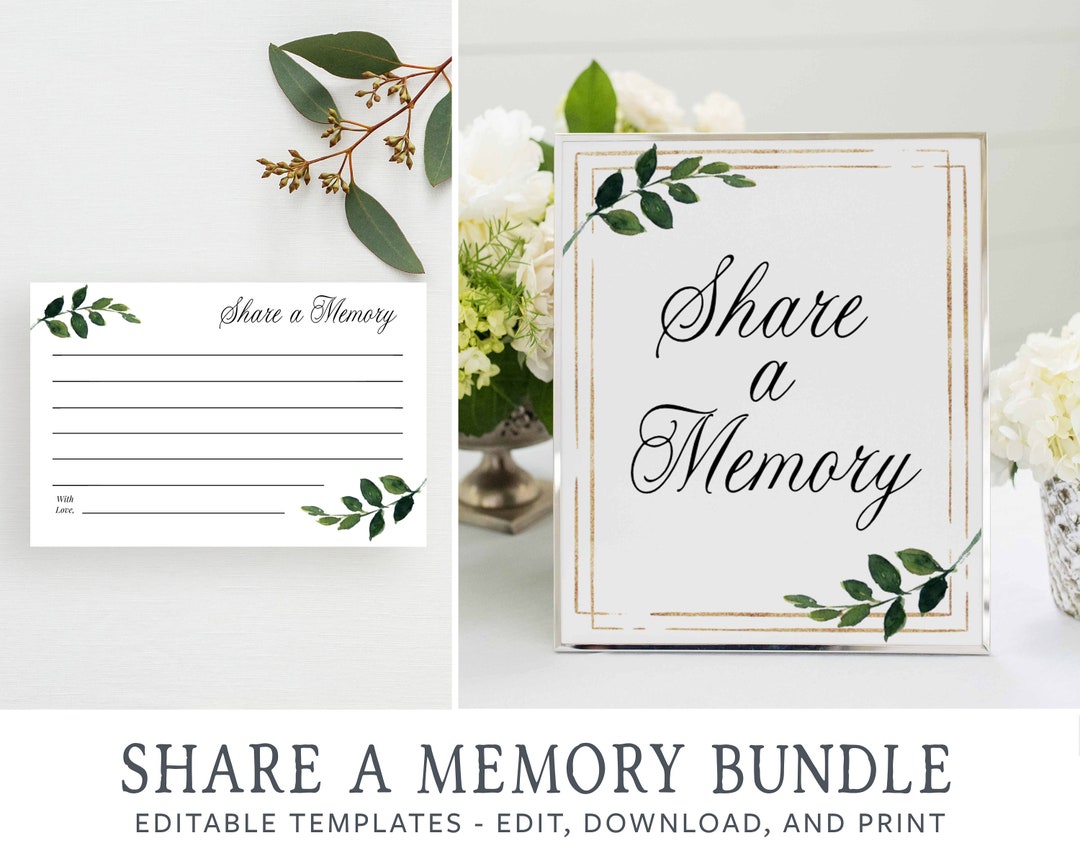 Greenery Printable Share a Memory Funeral Sign Template Bundle ...