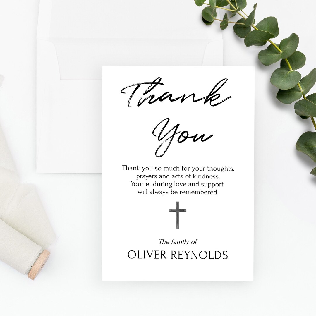 Personalized Funeral Thank You Cards, Editable Sympathy Acknowledgement ...