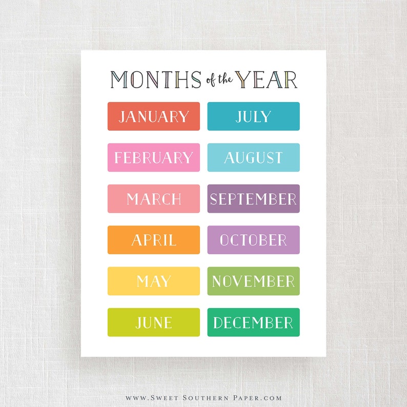 Months of the Year Poster Educational Homeschool Poster - Etsy