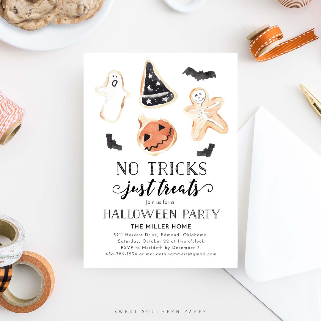 Halloween Party Invitation | No Tricks, Just Treats Printable ...