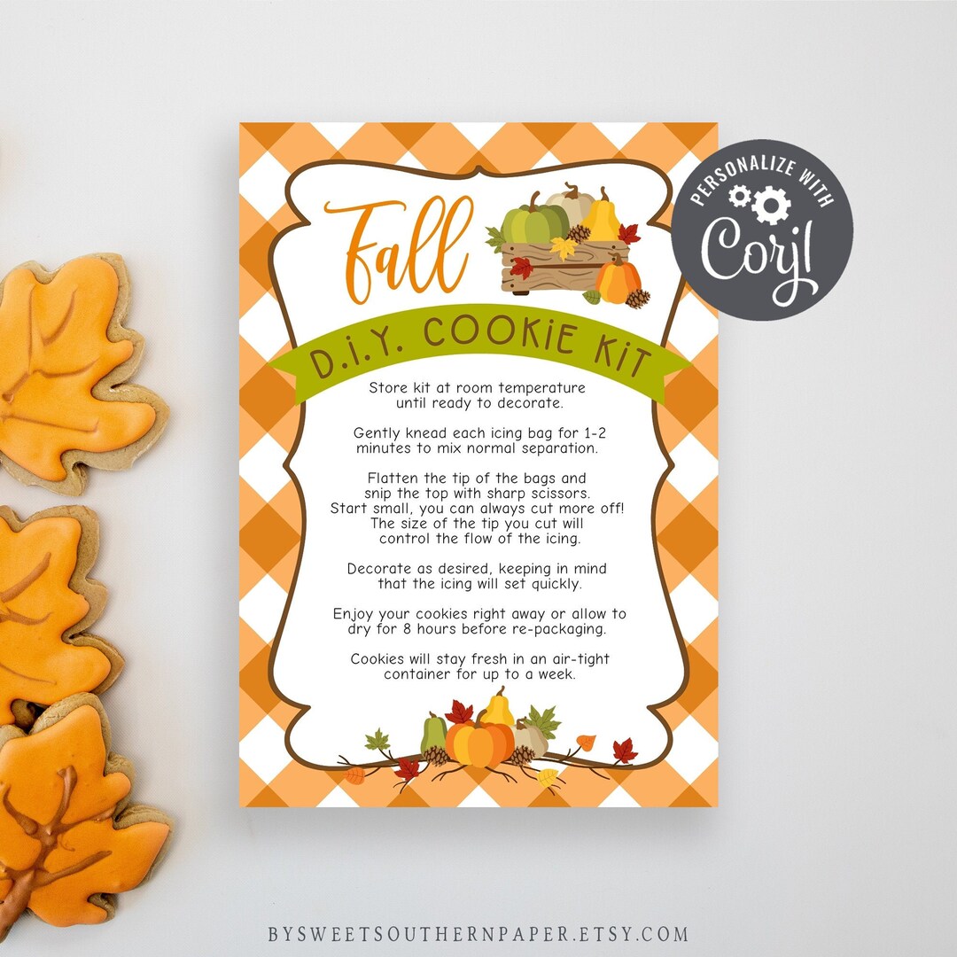Editable DIY Fall Cookie Kit, Printable Cookie Instructions ...