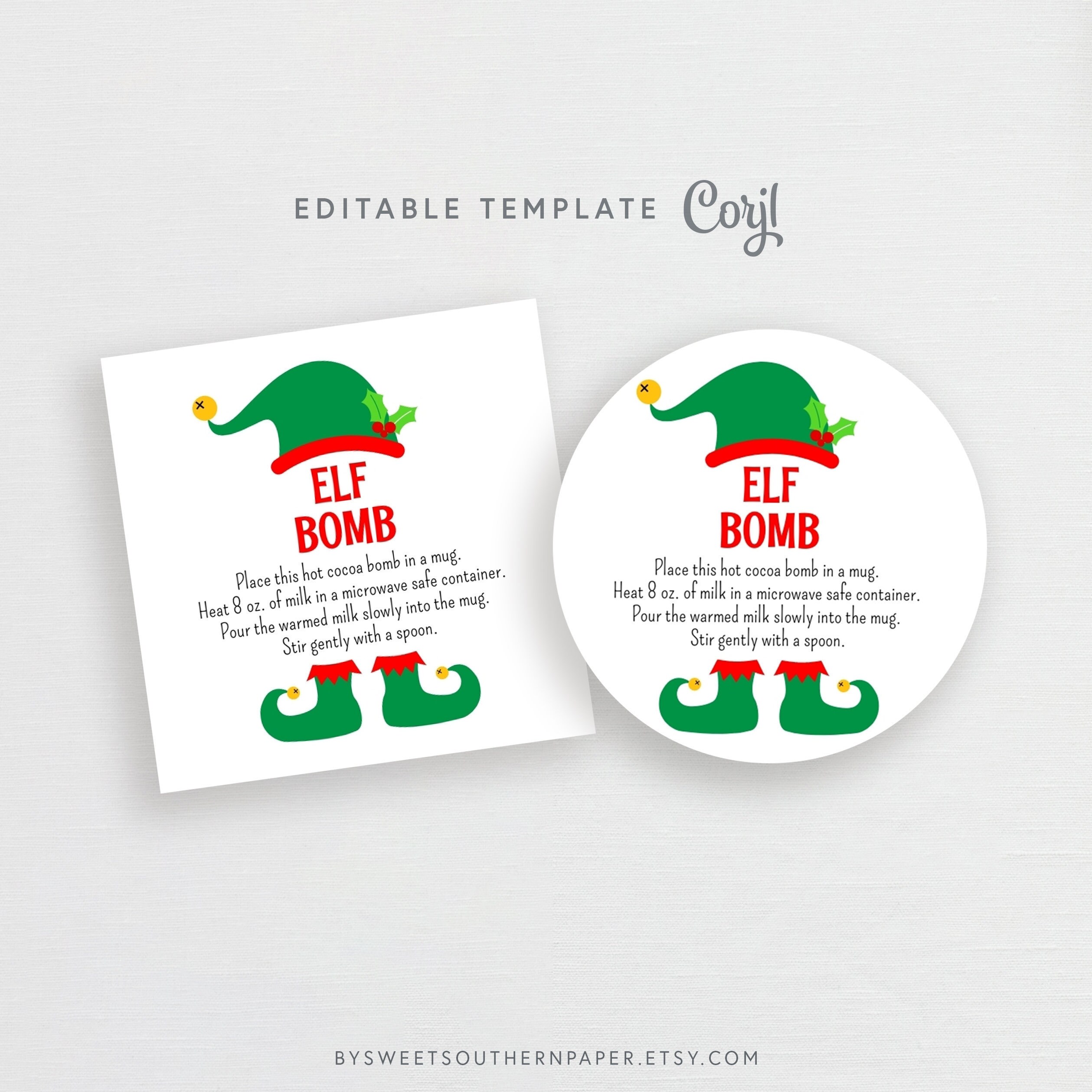 Editable Elf Bomb Hot Chocolate Bomb Tag or Sticker Hot - Etsy