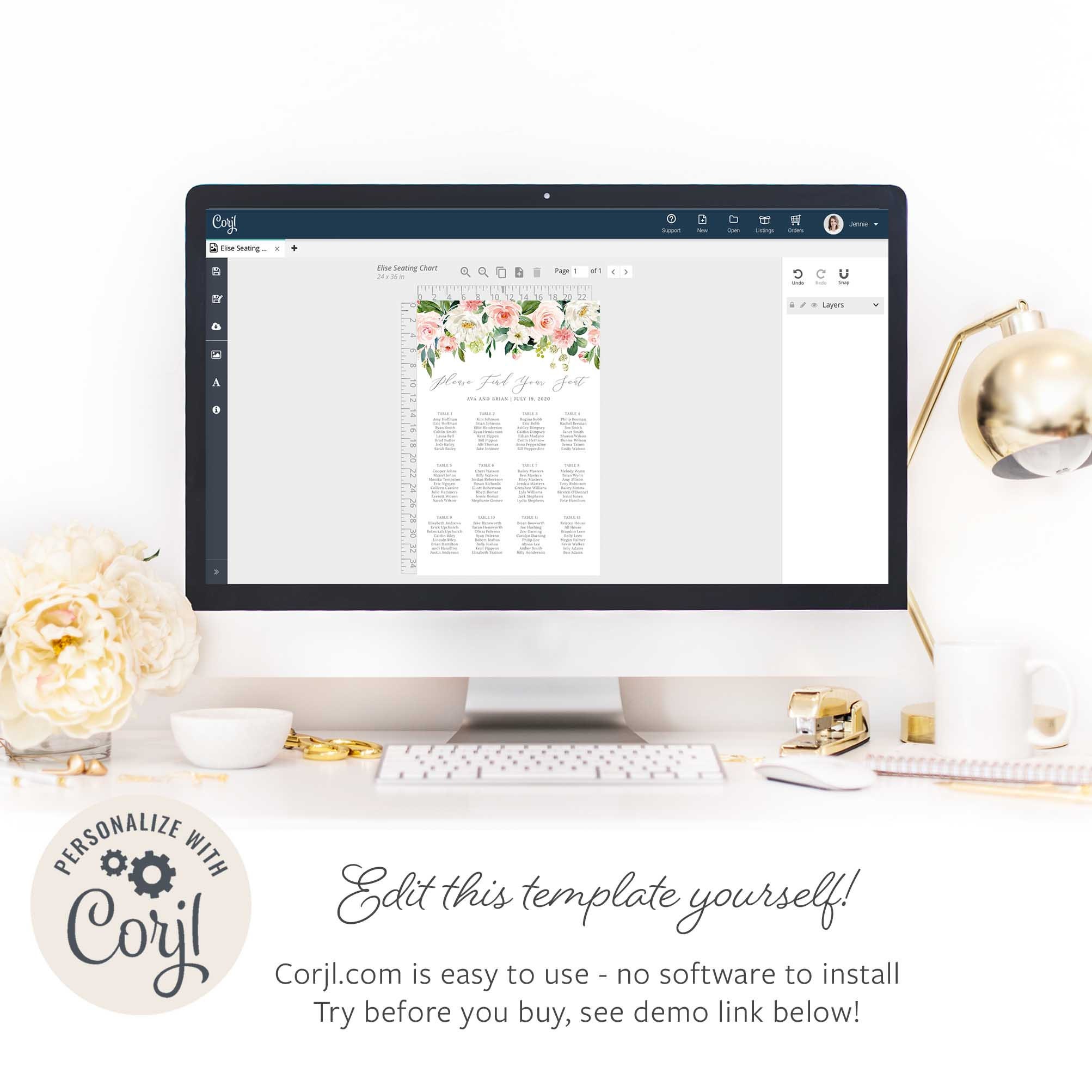 Blush Editable Seating Chart Template Boho Floral Wedding | Etsy